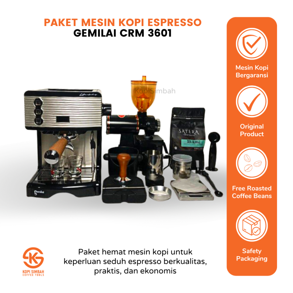 Jual Paket Mesin Kopi Espresso Gemilai CRM 3601 With Coffee Grinder Alat Seduh Pembuat Espreso ...