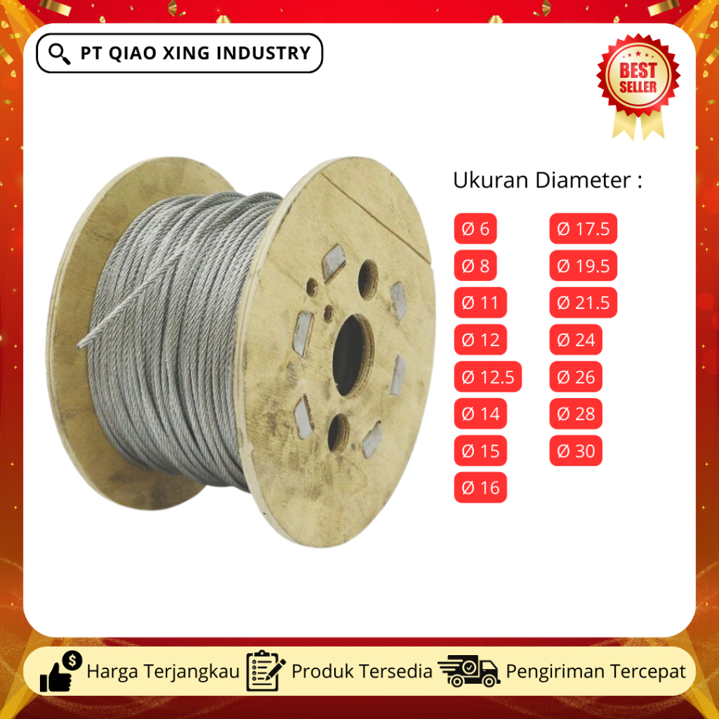 Jual Wire Rope / Kawat Seling Baja 12mm 1meter | Shopee Indonesia