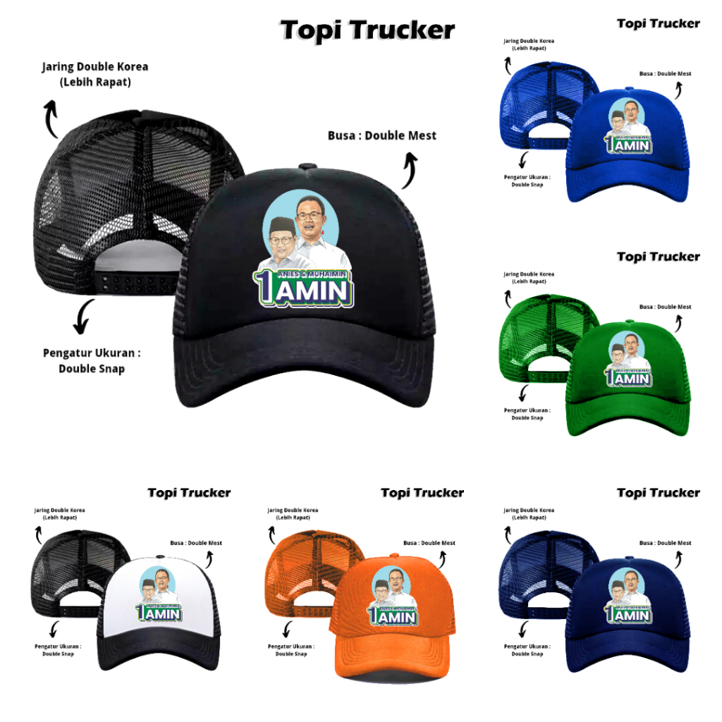 Jual Topi Trucker Jaring Pria Wanita Sablon Logo Amin 1 Anies Muhaimin ...