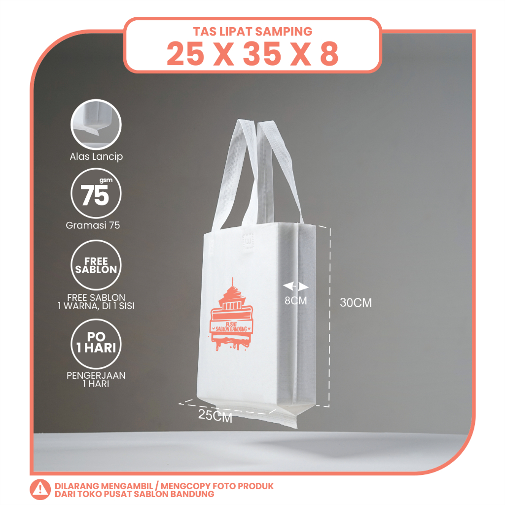 Jual TAS SPUNBOND LIPAT SAMPING 25X35 (SABLON COSTOM) UNTUK TAS ...
