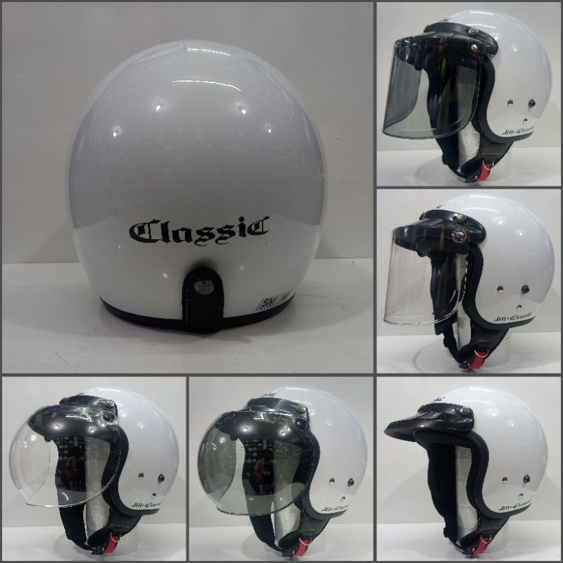 Jual HELM CLASIK JM PUTIH GLOSY SET KACA CEMBUNG KACA DATAR | Shopee ...