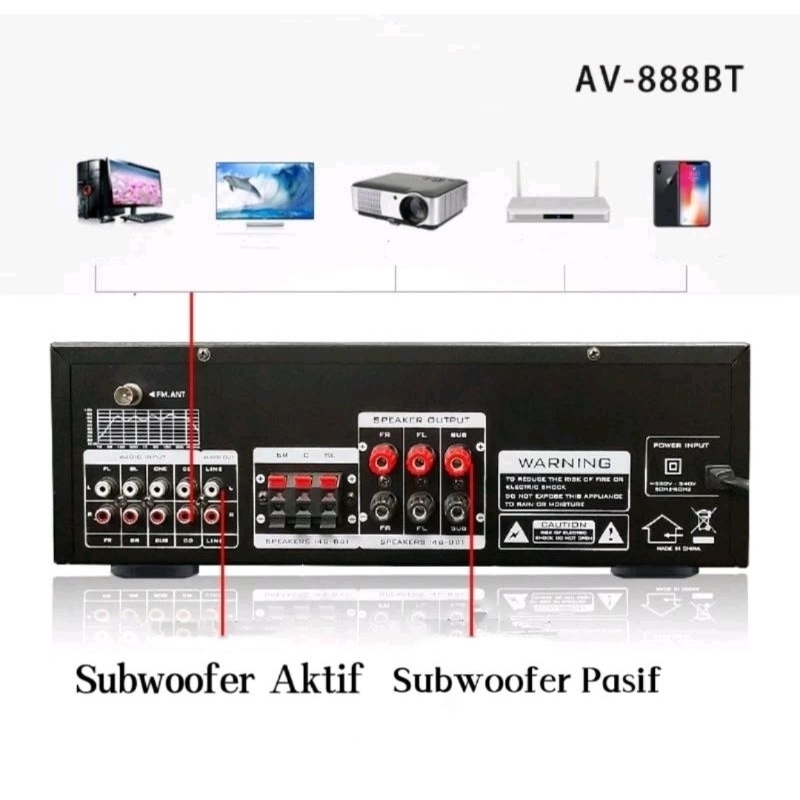 Jual Amplifier Bluetooth Stereo Audio Channel 5.1 AV-888BT Karaok Home ...
