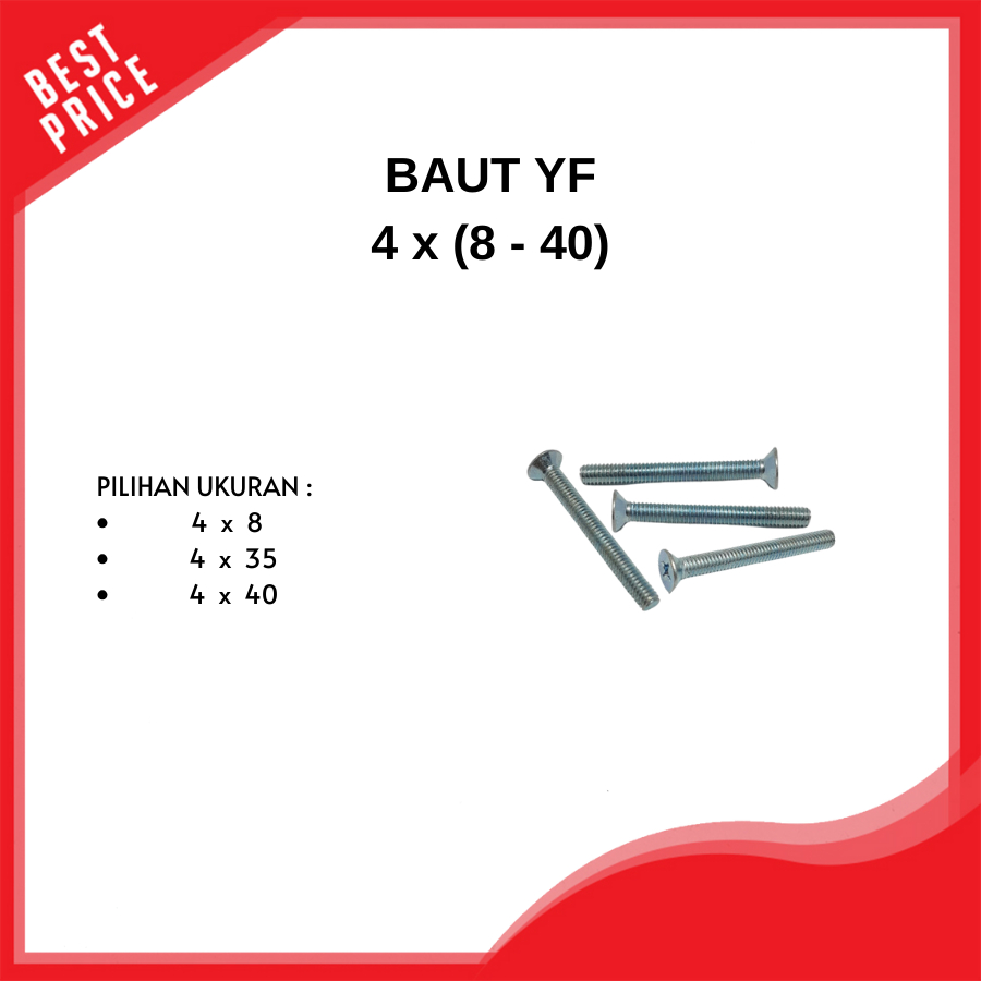 Jual Produk Baut YF Universal all Ukuran 4 x 35 mm, 4 x 40 mm baut YF ...