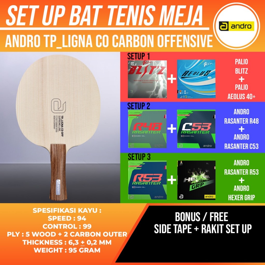 Jual Paket Bat Pingpong Rakitan Andro Ligna CO OFF Rasanter Hexer Palio | Shopee Indonesia