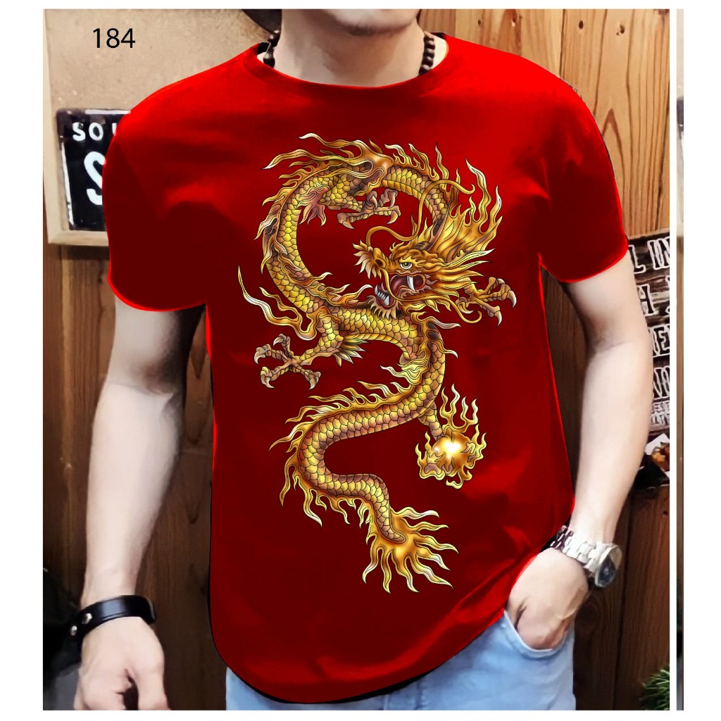 Jual Kaos Merah Naga Kaos pria distro Motif Naga Emas / tshirt black ...