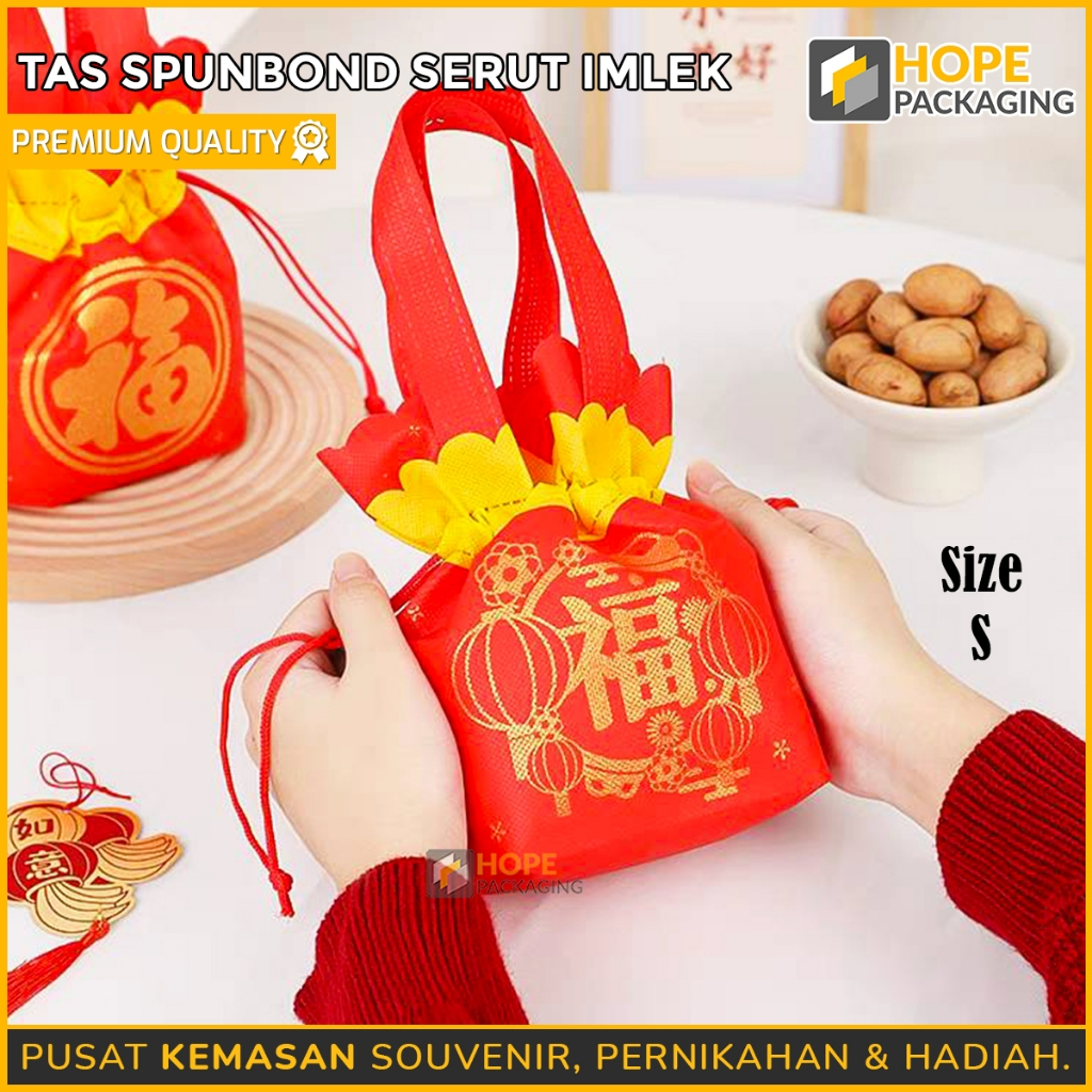 Jual Tas Serut Kain Imlek / Tas Hampers Kue Keranjang / Tas Hadiah Cny ...