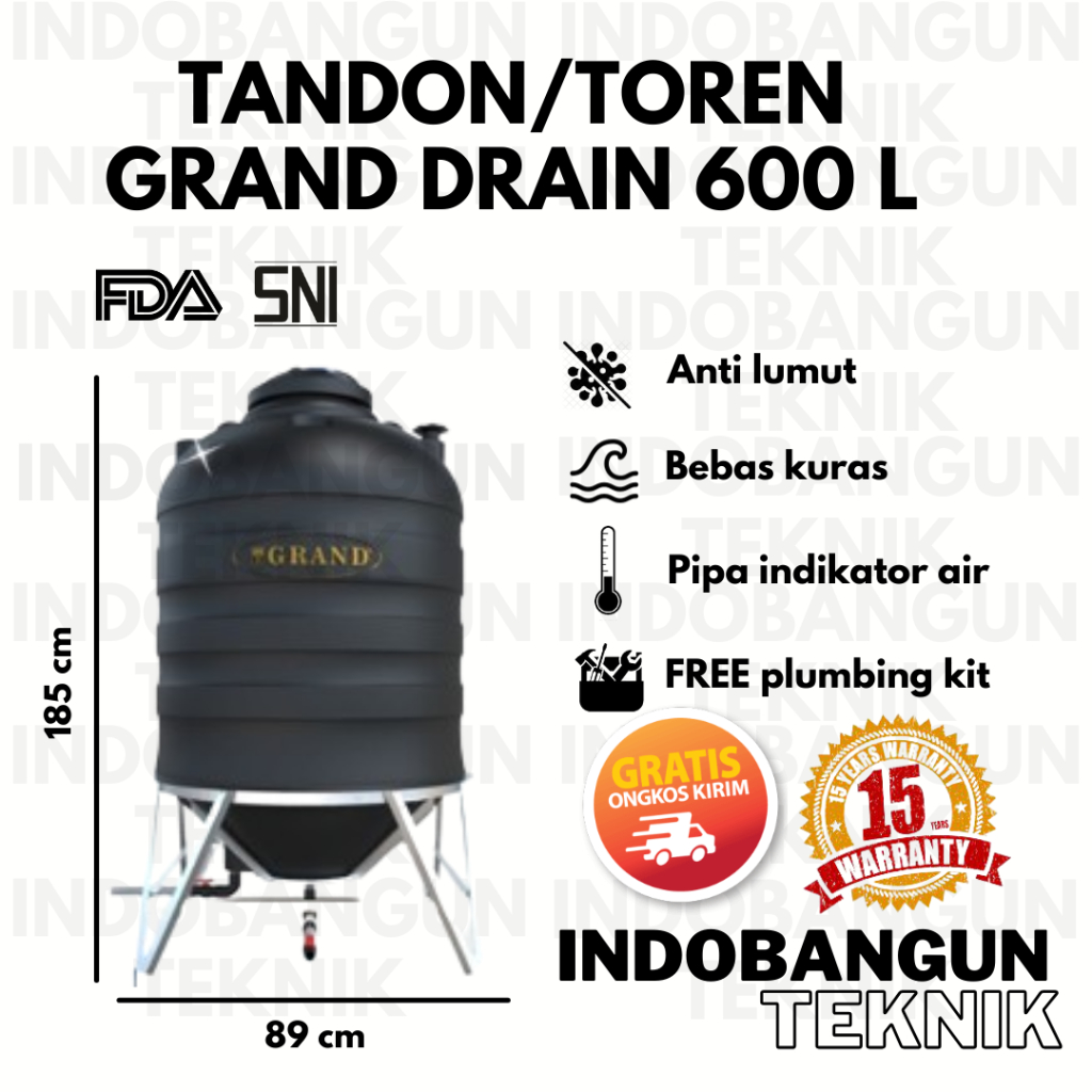 Jual Tandon Toren Tangki Air Grand Auto Drain 600 500 Liter Bebas Kuras ...