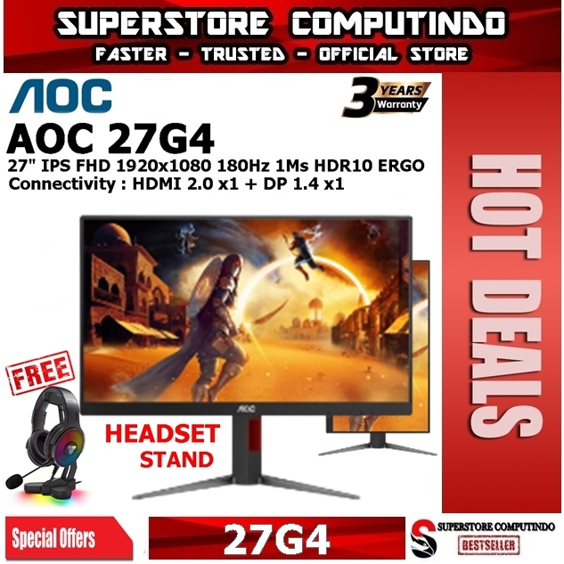 Jual Monitor LED AOC 27G4 27" IPS 1080p FHD 180Hz HDMI DP HDR10 Ergo ...