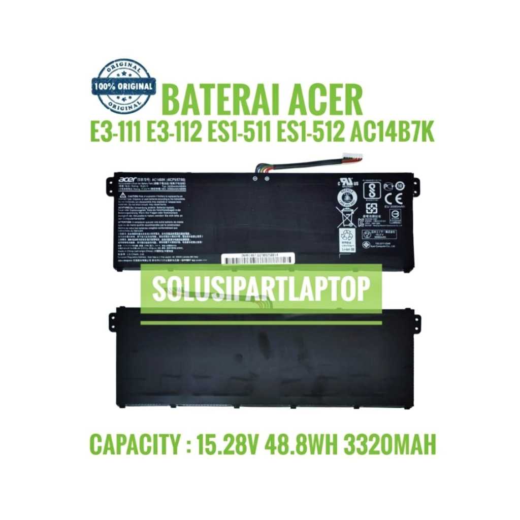 Jual BATERAI ACER E3-111 E3-112 ES1-511 ES1-512 AC14B8K AC14B18J HIGH BLACK ORI | Shopee Indonesia