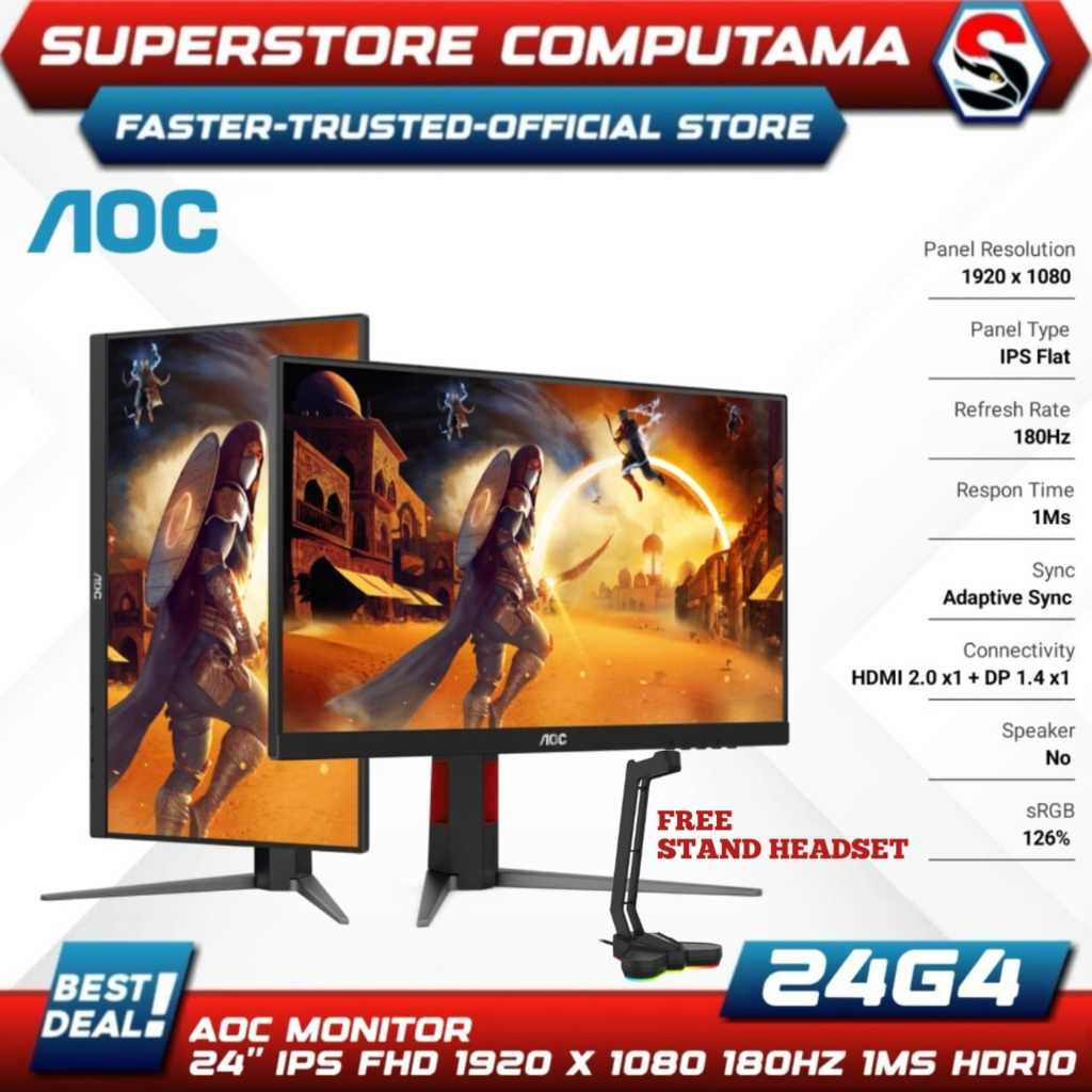 Jual Monitor LED AOC 24G4 24" IPS 1080p FHD 180Hz HDMI DP HDR10 Ergo ...