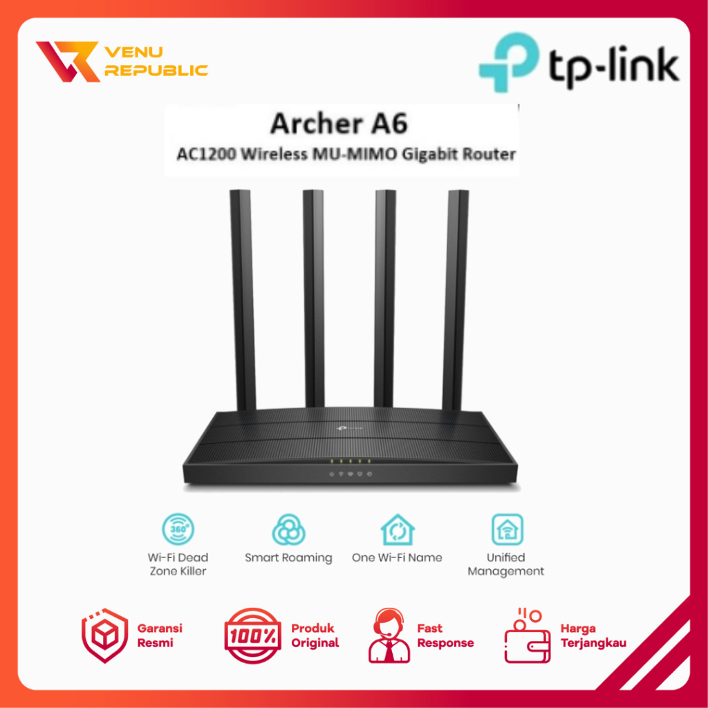 Jual TP_LINK Archer A6 AC1200 Wireless MU-MIMO Gigabit Router | Shopee ...