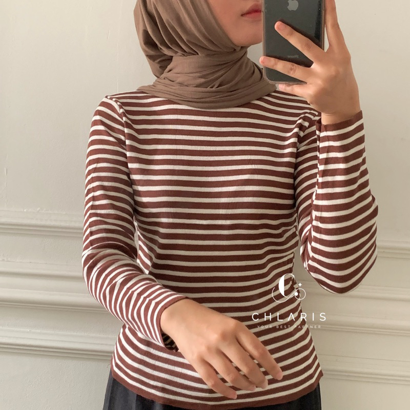 Jual Aisha Stripe Knitt Inner Rajut Turtleneck Import Atasan Rajut ...