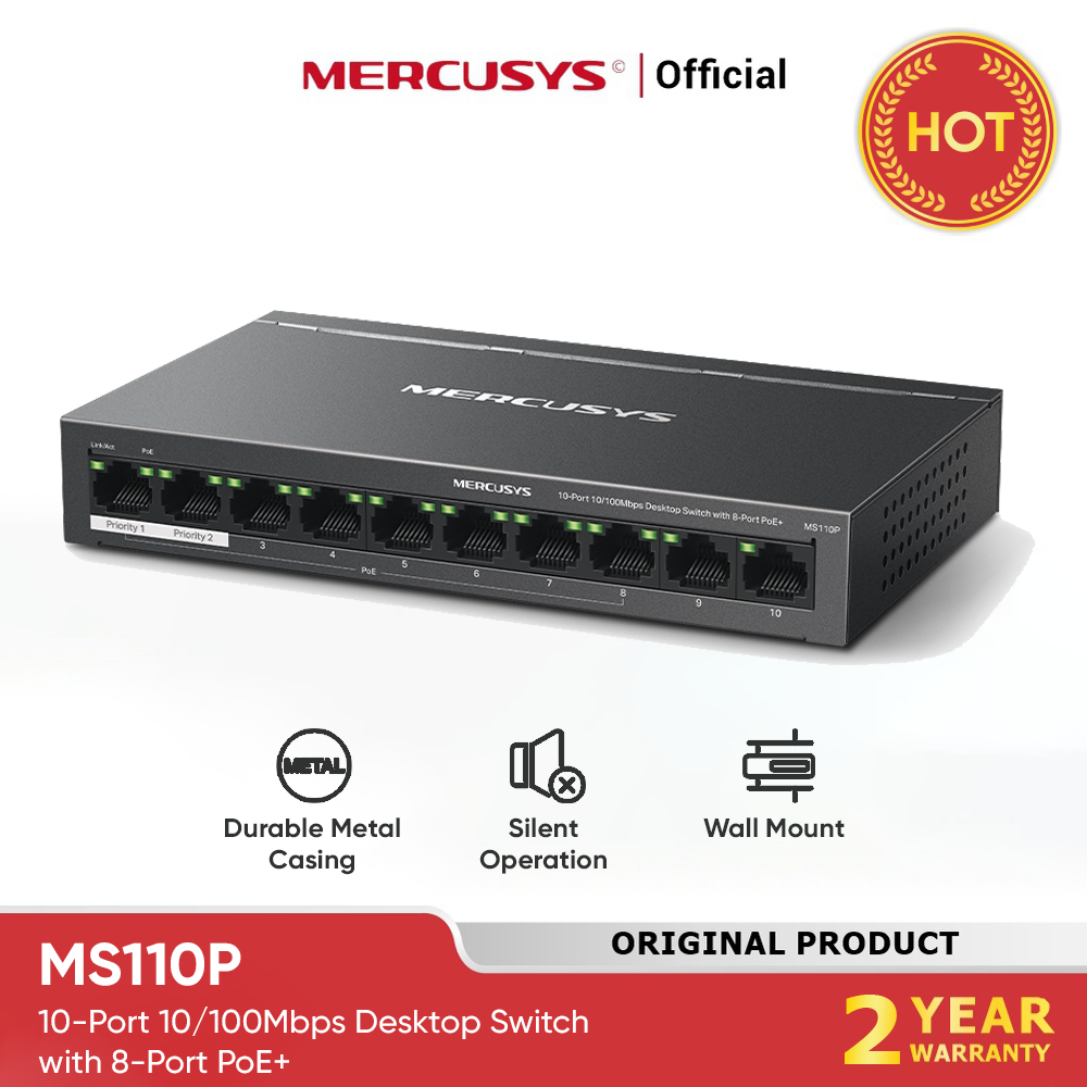 Jual Mercusys MS110P 10-Port 10/100Mbps Desktop Network Plug & Play Lan ...