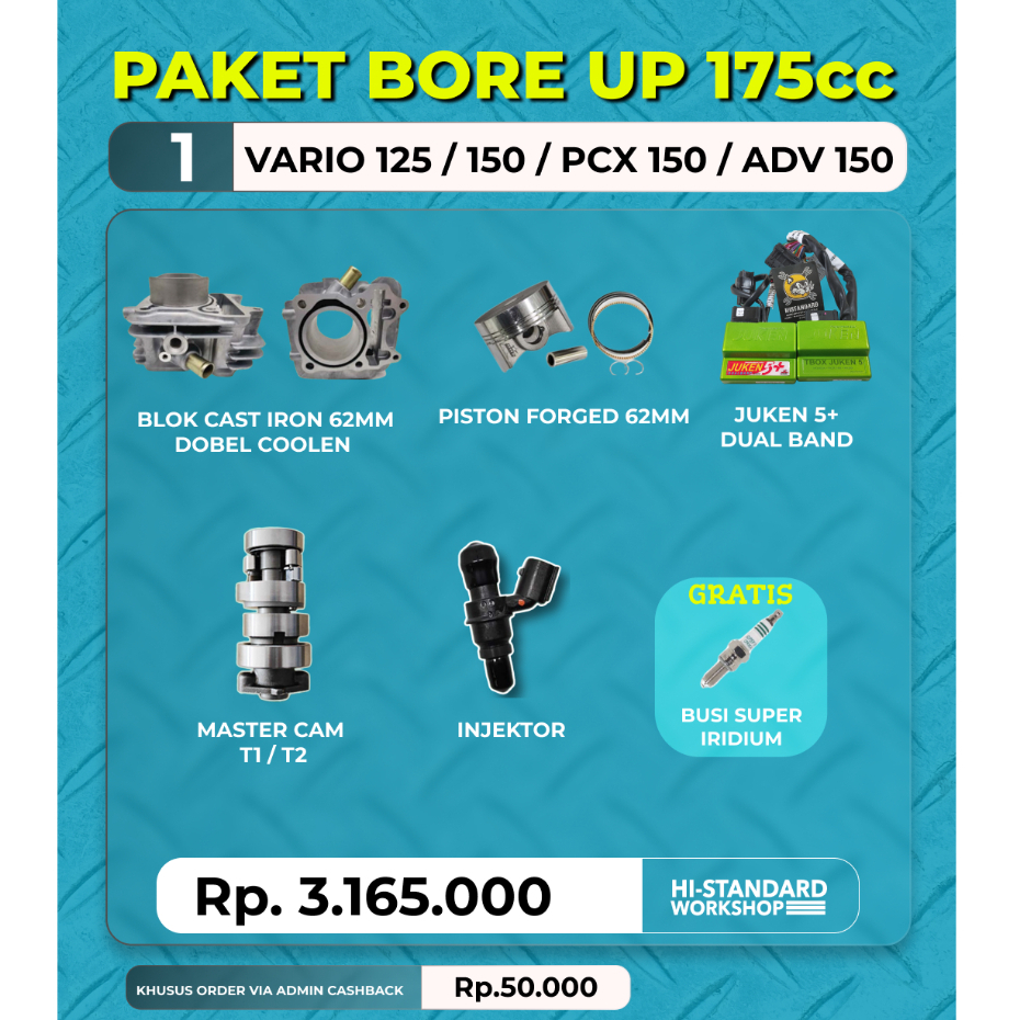 Jual PAKET BORE UP 1 175CC SPEK 62 BRT VARIO 150 125 PCX 150 BLOK SET PISTON 62 NOKEN AS PER ...