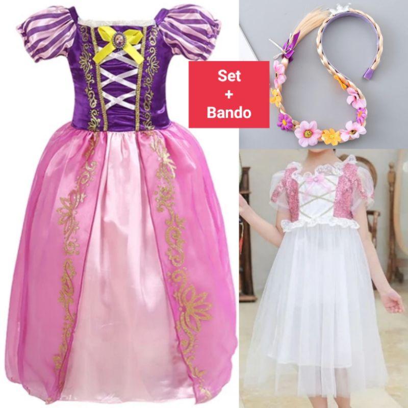 Jual Kostum rapunzel + BANDO disney princess sequins pink ungu putih ...