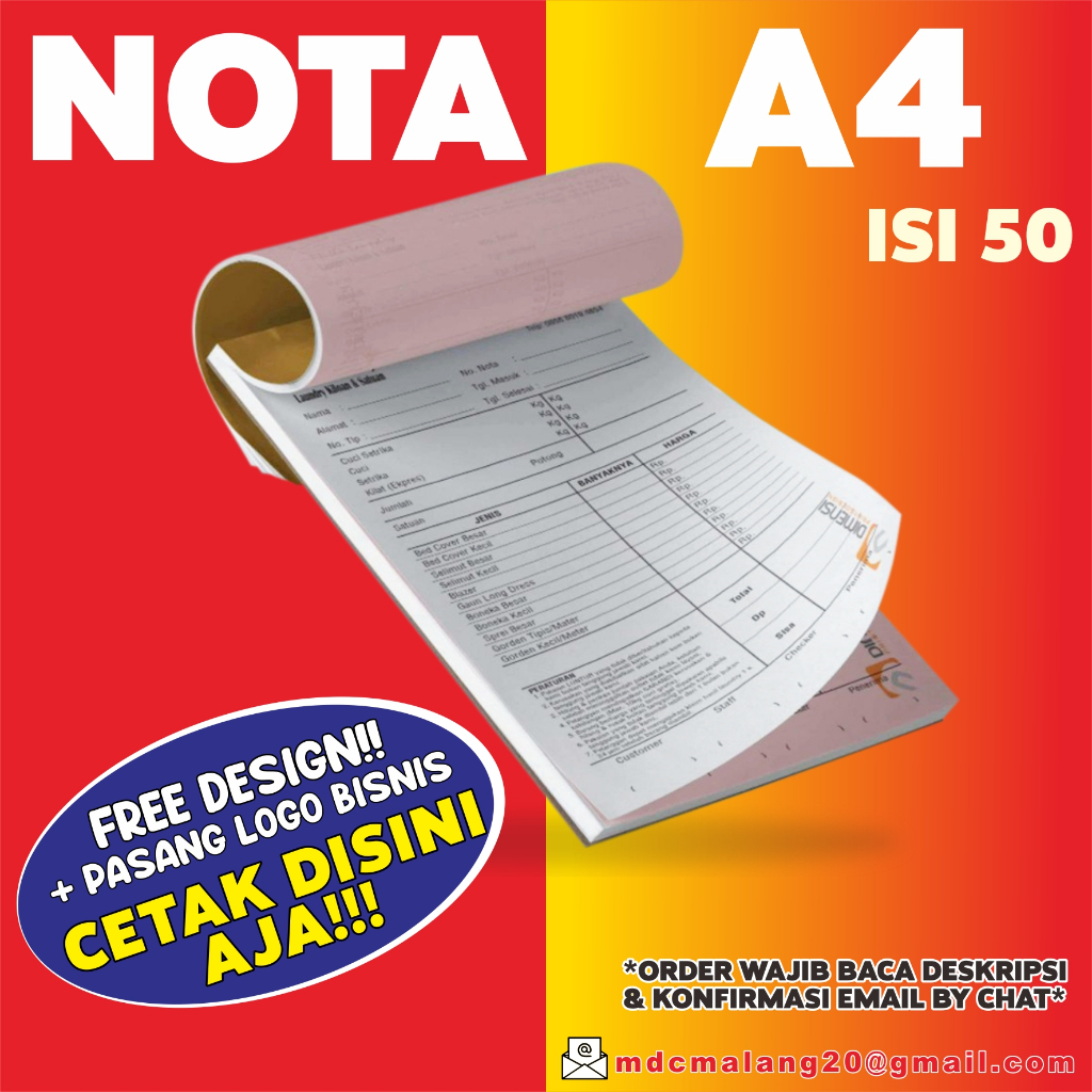 Jual NOTA 1 WARNA A4 FOLIO ISI 100 LEMBAR - CUSTOM DESAIN LOGO CUSTOMER 3PLAY | Shopee Indonesia