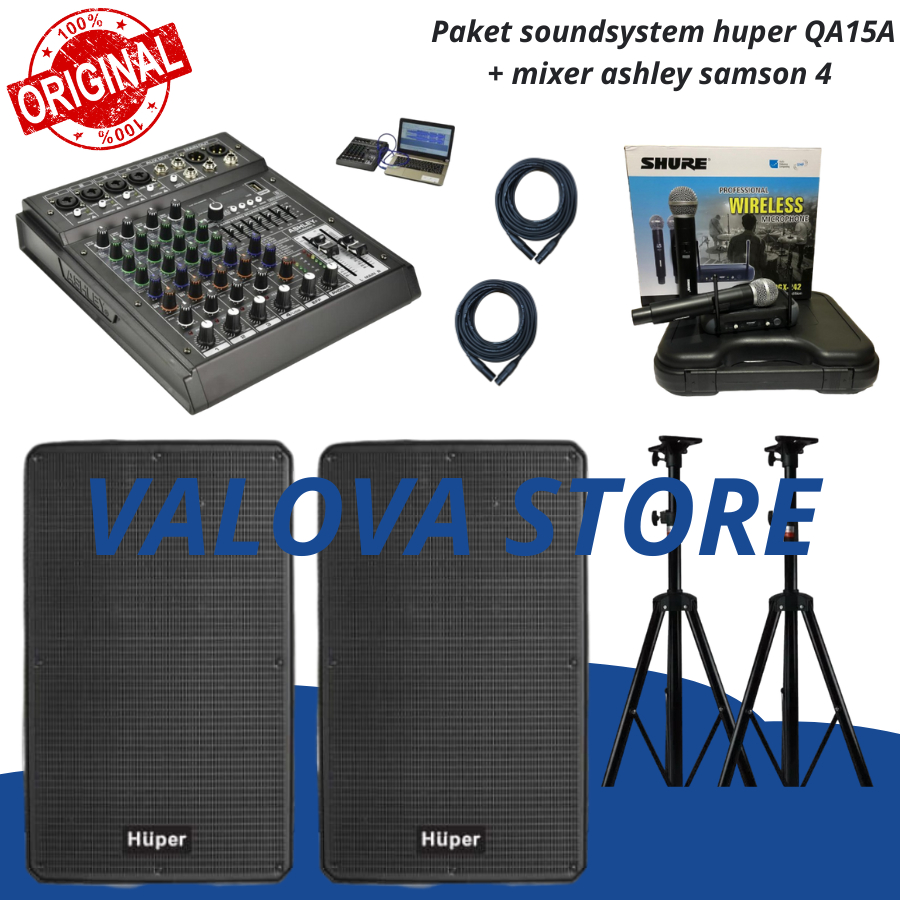 Jual Paket 4 soundsystem huper QA15A + mixer ashley samson 4 original huper | Shopee Indonesia