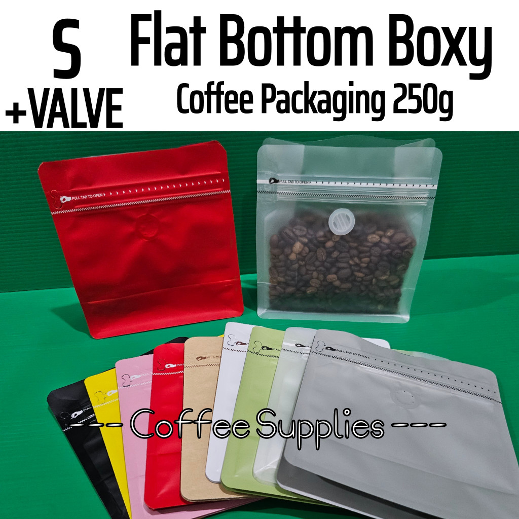 Jual FLAT BOTTOM BOXY S VALVE 250g 200g coffee packaging square kemasan kopi kotak pocket zipper ...