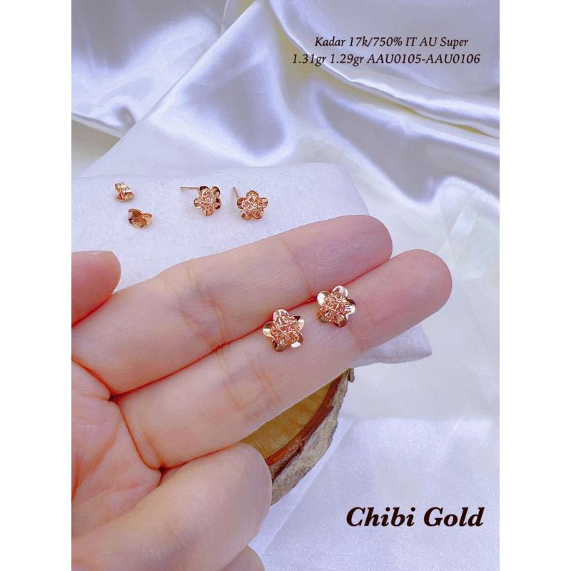 Jual CHIBI GOLD-Anting tusuk bunga italy AU super emas 750 kadar 17k ...