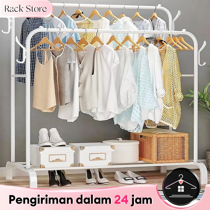 Jual Rak Gantungan Baju Stand Hanger Serbaguna Besi Kuat Rak Pakaian Double Clothes Hanger ...