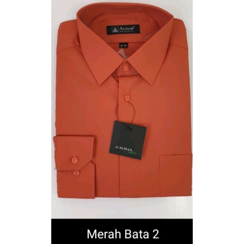 Jual Alisan Kemeja Polos Lengan Panjang Reguler Merah Bata 2 | Shopee ...