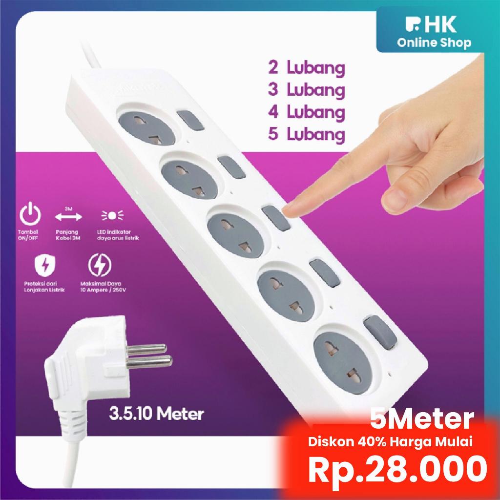 Jual Colokan Listrik Panjang 3/5/10 Meter Stop Kontak Kabel Saklar On Off dengan 3/4/5 Lubang ...