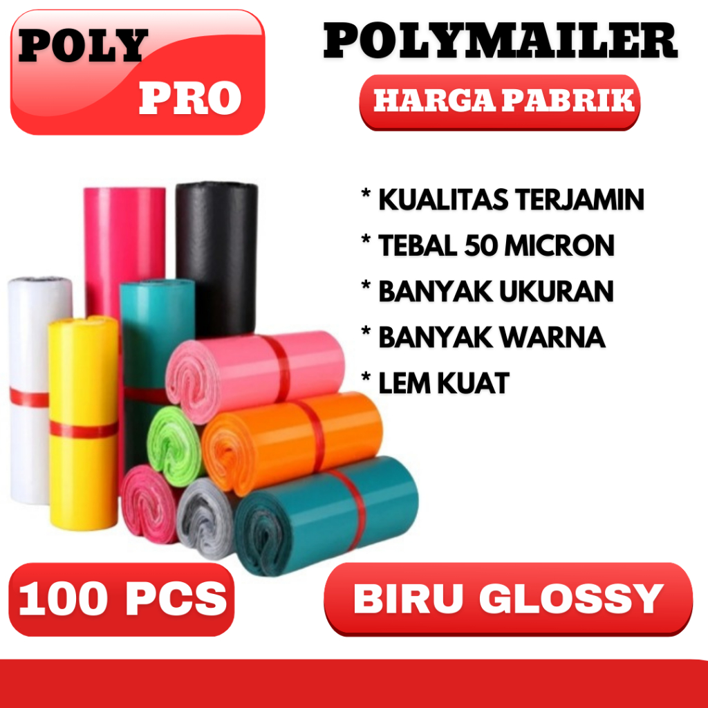 Jual Plastik Packing Biru Glossy / Polymailer Warna LDPE Glossy (Isi ...
