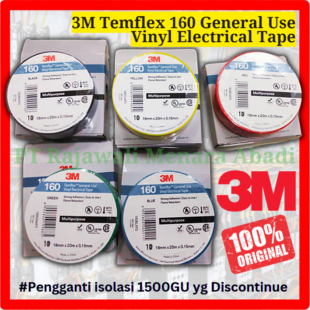Jual 3M Isolasi Listrik Temflex 160 General Use Vinyl Electrical Tape | Shopee Indonesia