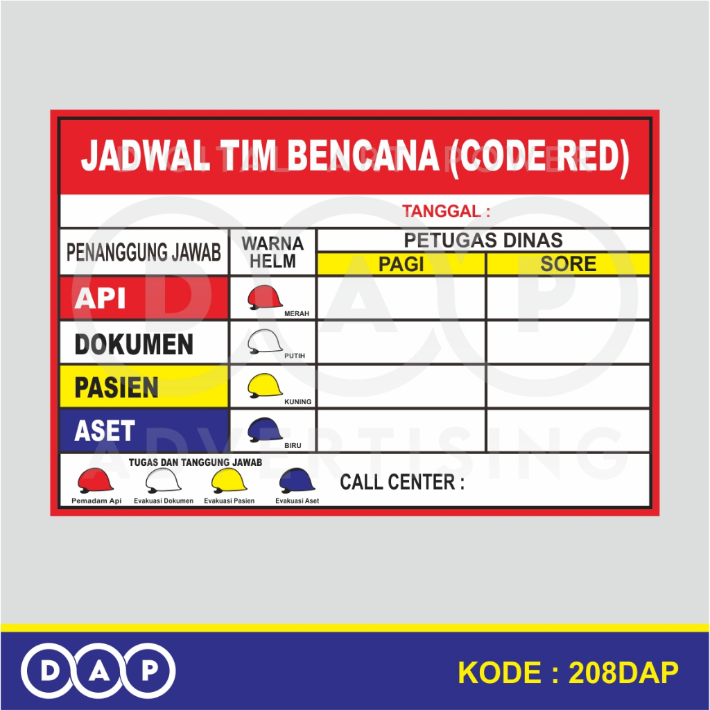 Jual 208 - STIKER JADWAL TIM BENCANA (CODE RED) - 45 X 30 CM - VYNIL ...