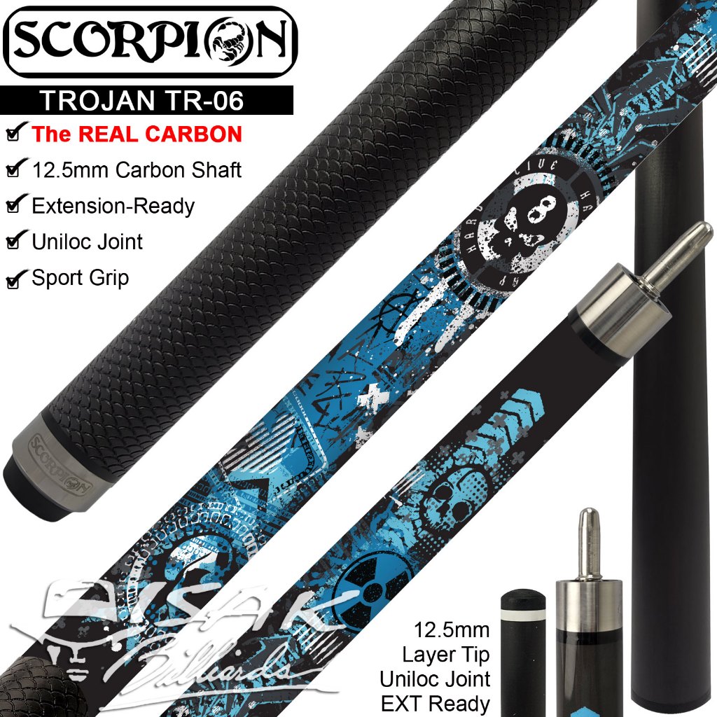 Jual Scorpion Trojan TR-06 Real Carbon Cue Uniloc Low Deflection Stick ...
