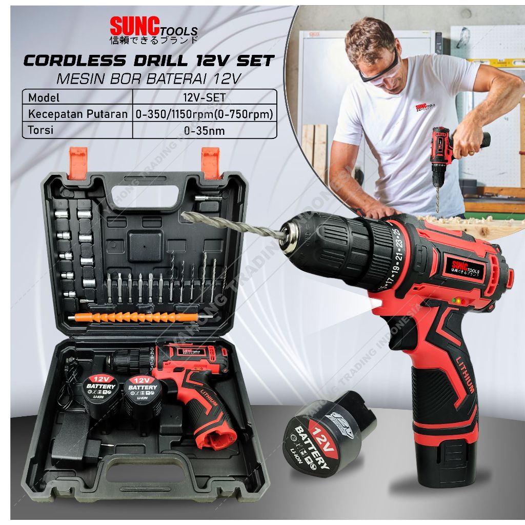 Jual Mesin Bor Baterai Cordless Drill Bor Kayu Besi Tembok 12V SUNC ...