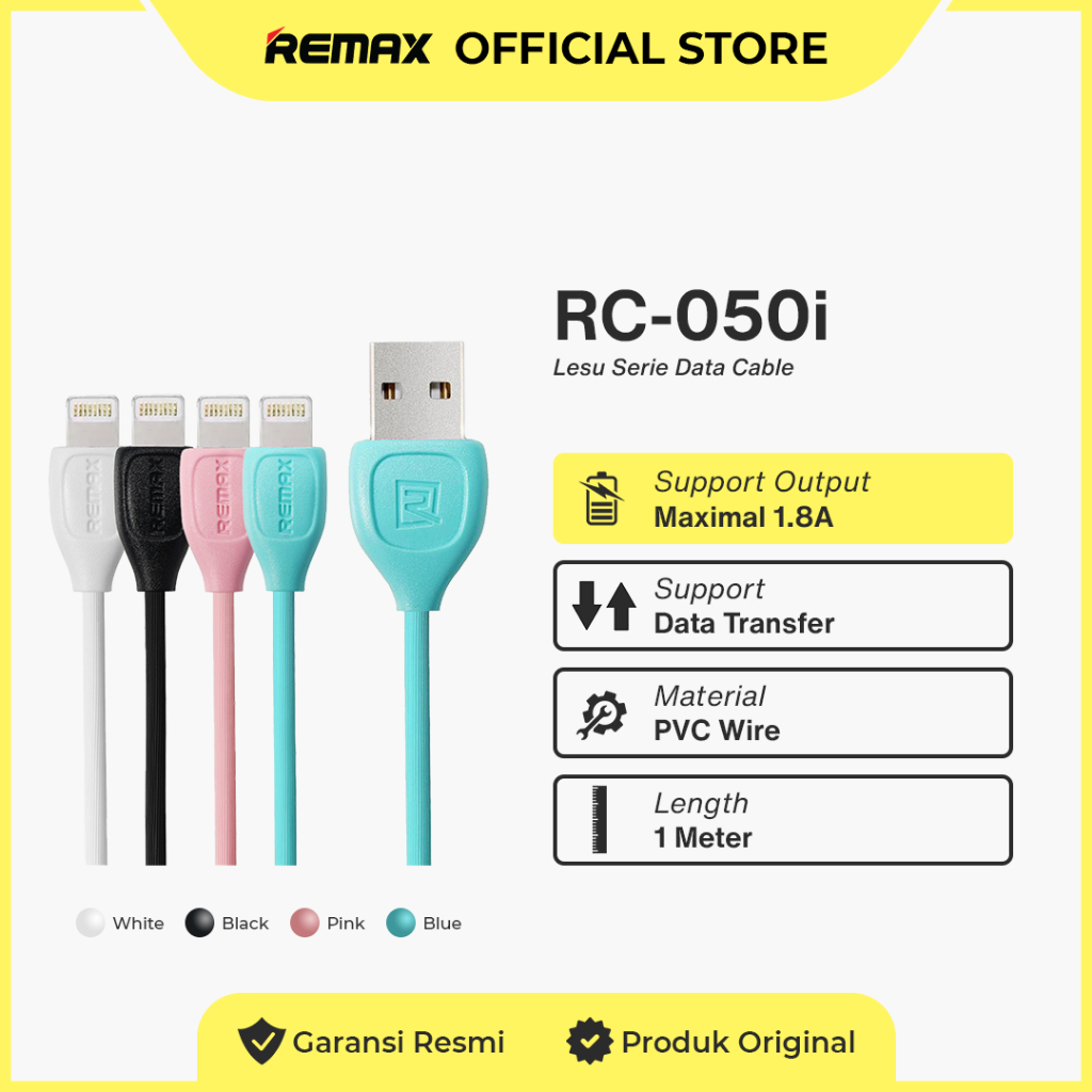 Jual Remax Lesu Series Data Cable For iPh PVC Wire Material 1,8Ampere 1M RC-050i | Shopee Indonesia