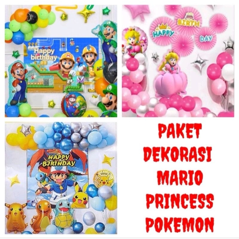 Jual PAKET BALON DEKORASI SET MARIO PRINCESS POKEMON | Shopee Indonesia