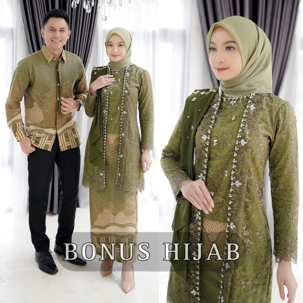 Jual BAJU COUPLE KEBAYA INARA DARKSAGE COUPLE BATIK KEBAYA WISUDA ...