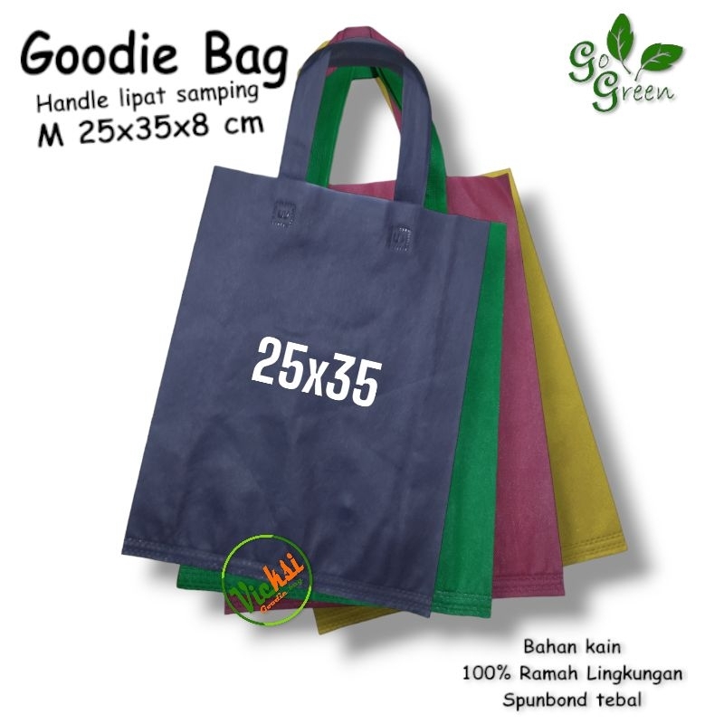 Jual Tas Kain Spunbond Goodie bag Polos Tali Ukuran M= 25x35x8 cm Untuk Shopping bag / Kantong ...