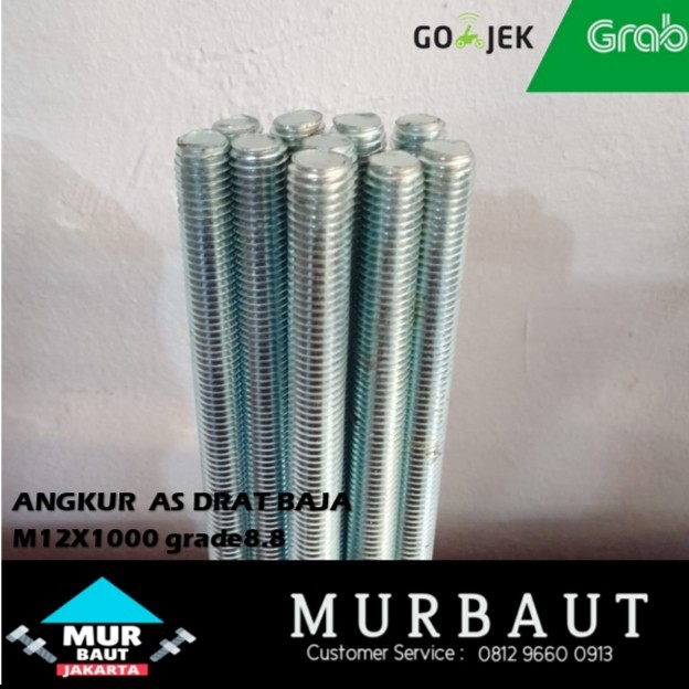 Jual Asdrat Baja 8.8 M12 x 1000 mm Stud bolt / Long drat Galvanis ( putih ) | Shopee Indonesia
