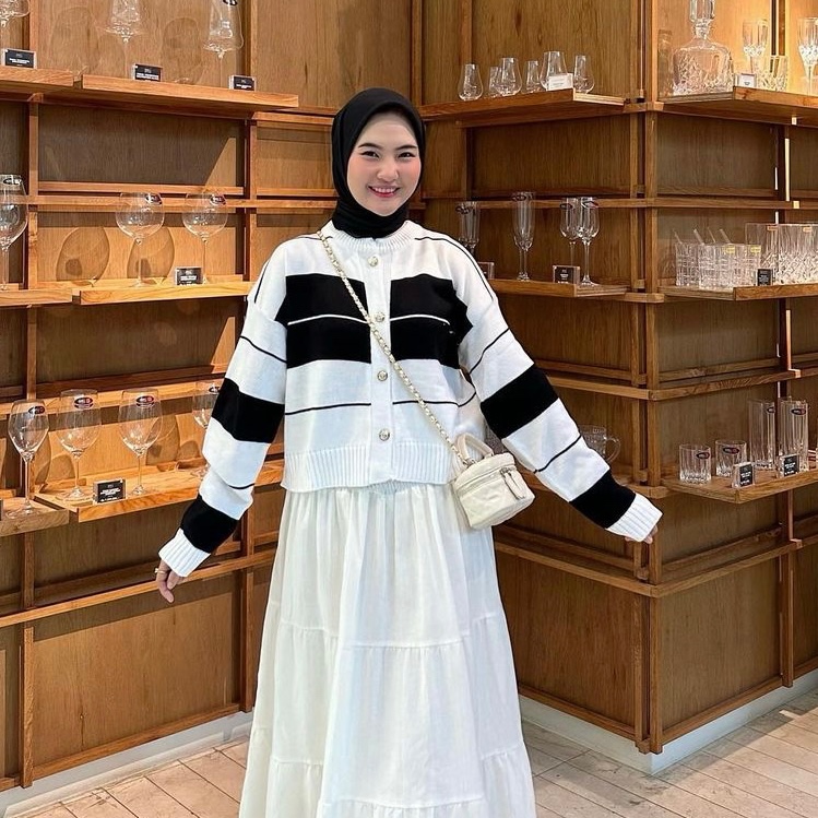 Jual Stiego Cardigan Ertata Stripe Kancing Korean Knit Crop Sweater ...