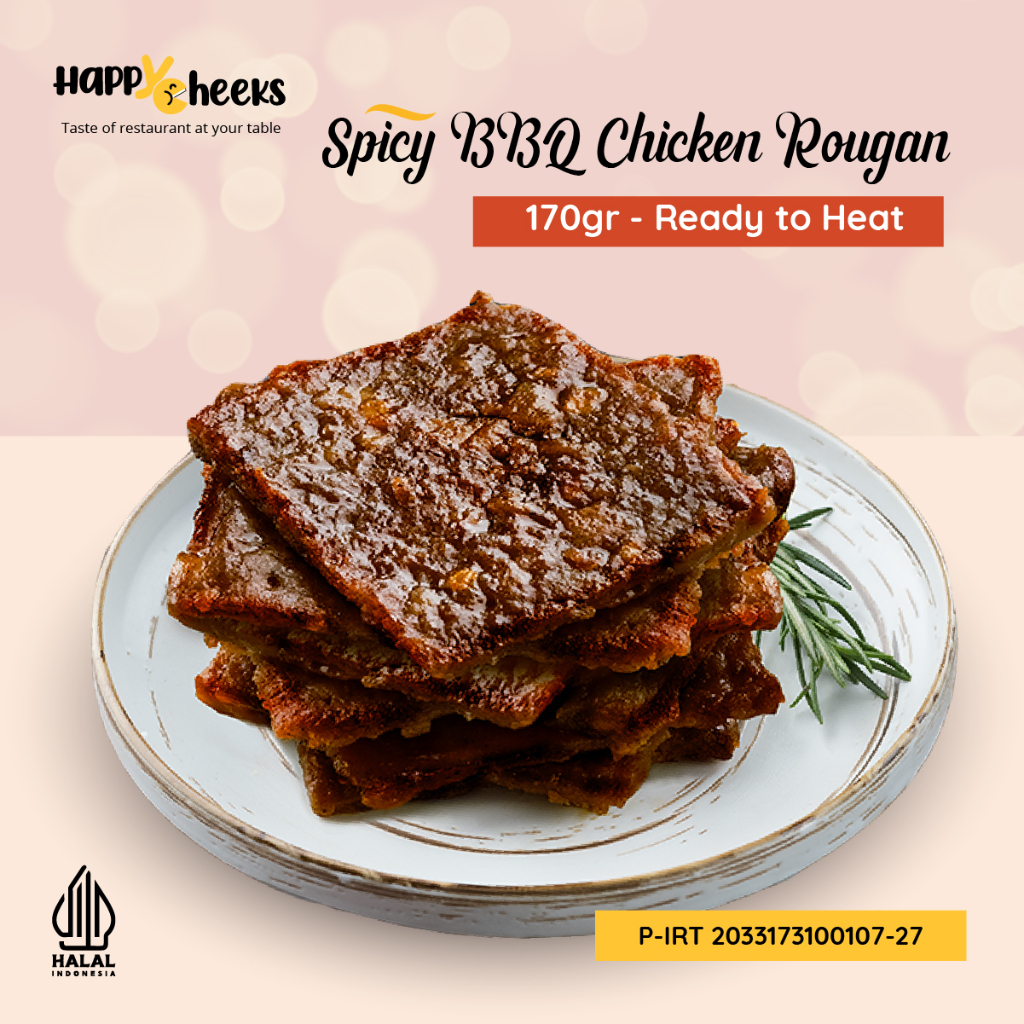 Jual happYCheeks Spicy BBQ Chicken Rougan 170gr/ Dendeng Ayam Barbeque Pedas Halal Premium ...