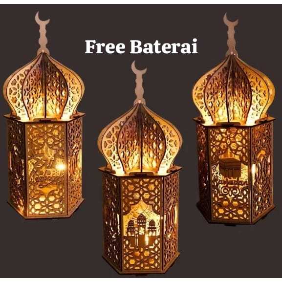Jual Lampu Lentera kayu Hiasan Idul Fitri / Lampu LED dekorasi Lebaran ...