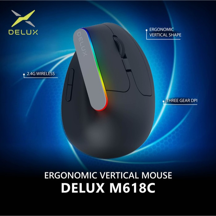 Jual Delux M618C Mouse Wireless Vertical Ergonomic | Shopee Indonesia