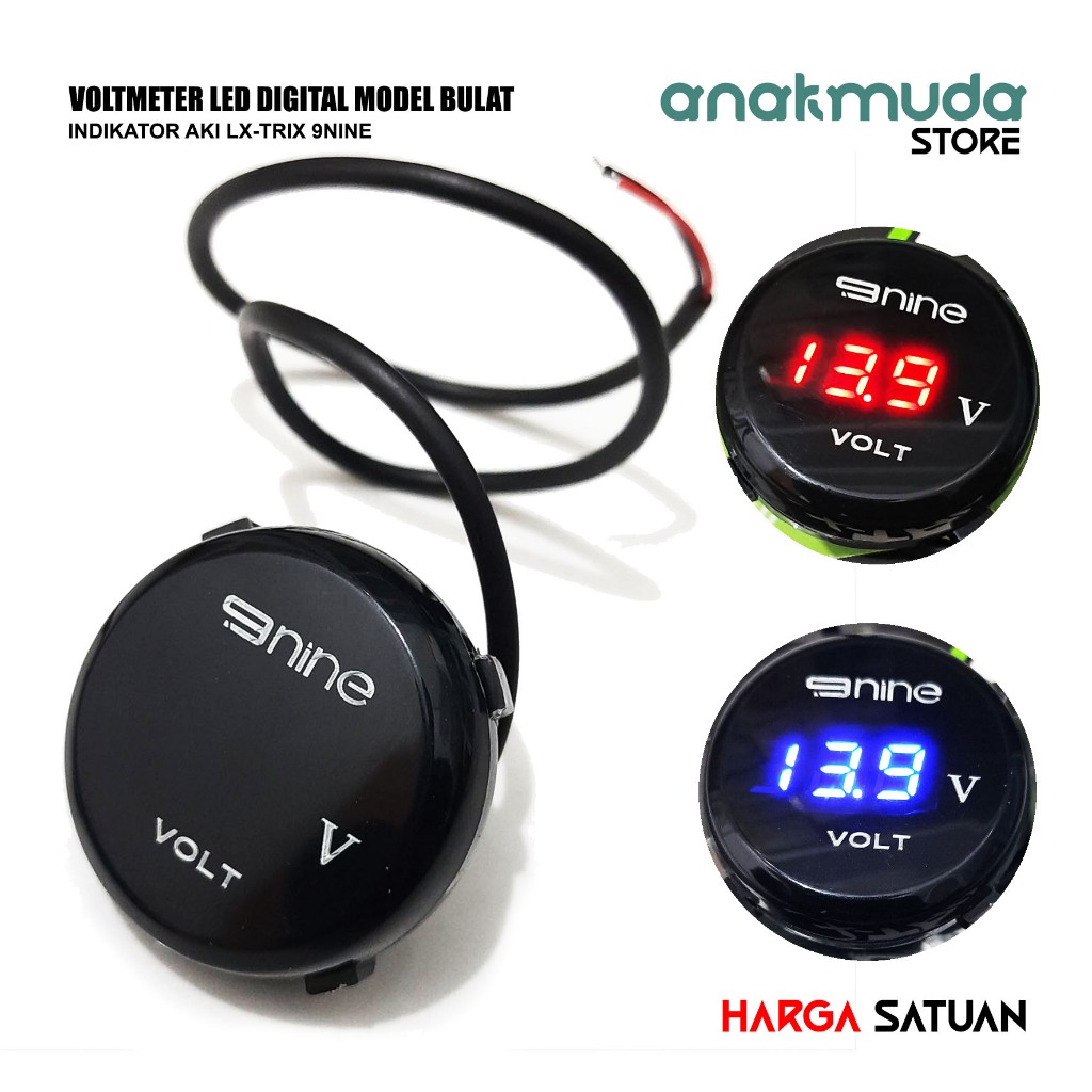 Jual (VM09) Voltmeter Aki Motor Digital Anti Air Volt Meter Mobil Bulat ...