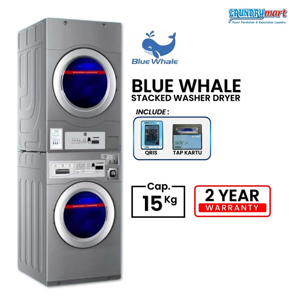 Jual STACK WASHER - DRYER BLUE WHALE 12KG SYSTEM QRIS LAUNDRY | Shopee ...