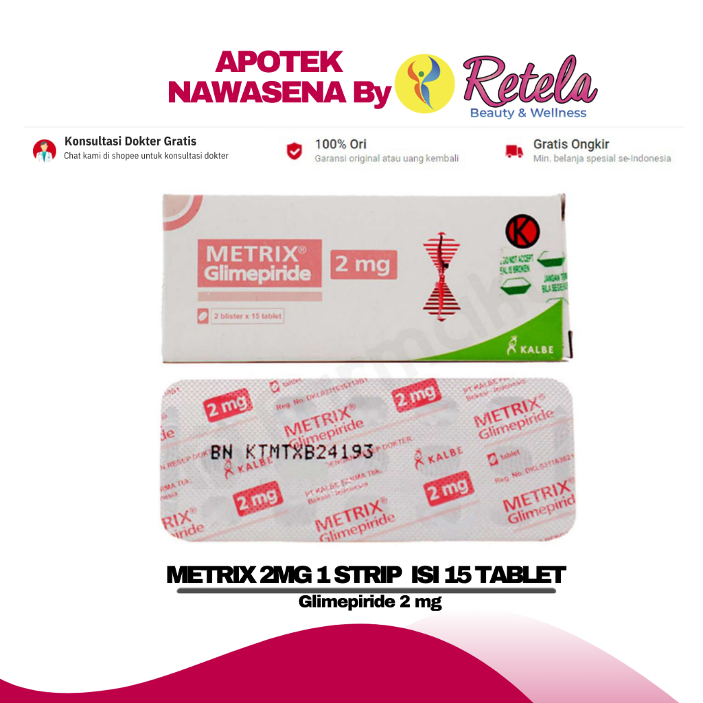 Jual METRIX 2MG 1 STRIP 15 TABLET ( Glimepiride 2 mg ) | Shopee Indonesia