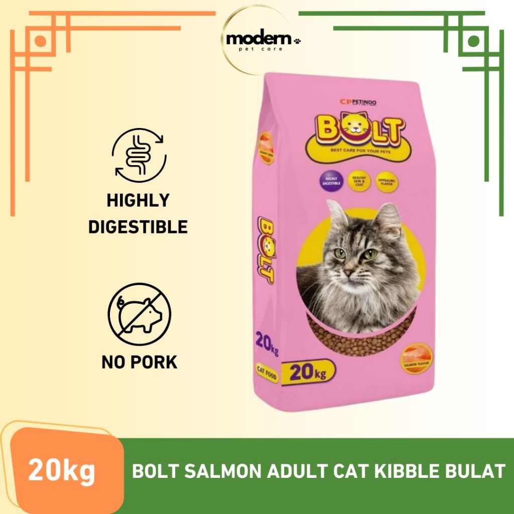Jual Bolt Salmon Adult Cat Food Kibble Bulat Freshpack 20kg | Shopee ...
