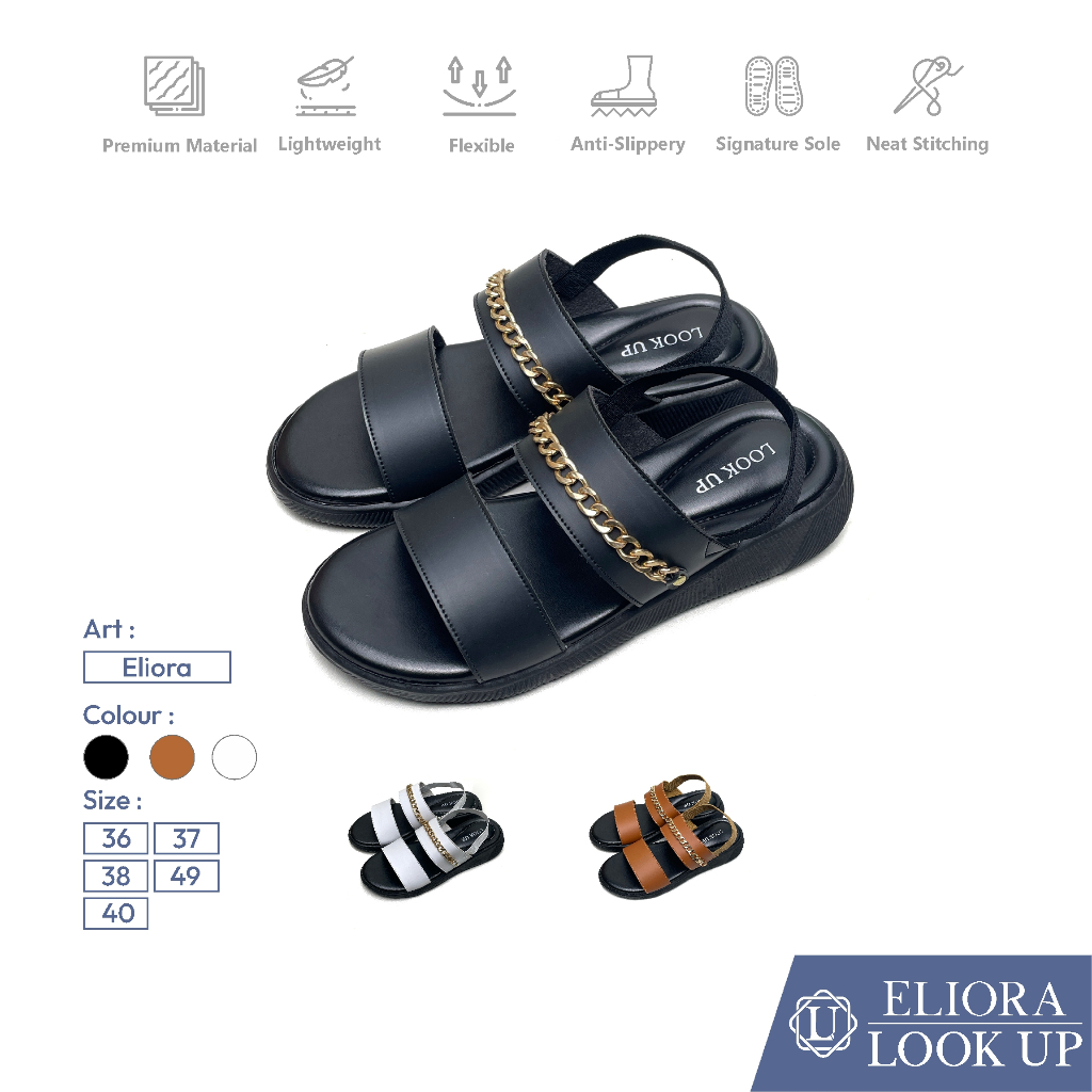 Jual ELIORA Lookupshoes Wedges Sandal Wanita Platform Model Slop Ban 2 Rantai Tali Strap ...