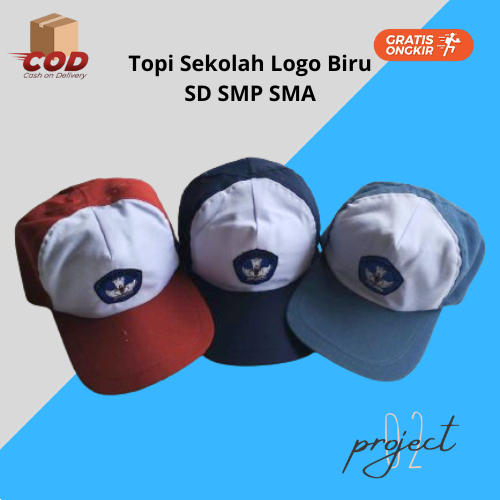 Jual Topi SD SMP SMA SMK Topi Sekolah Seragam Sekolah Logo Biru Bordir ...