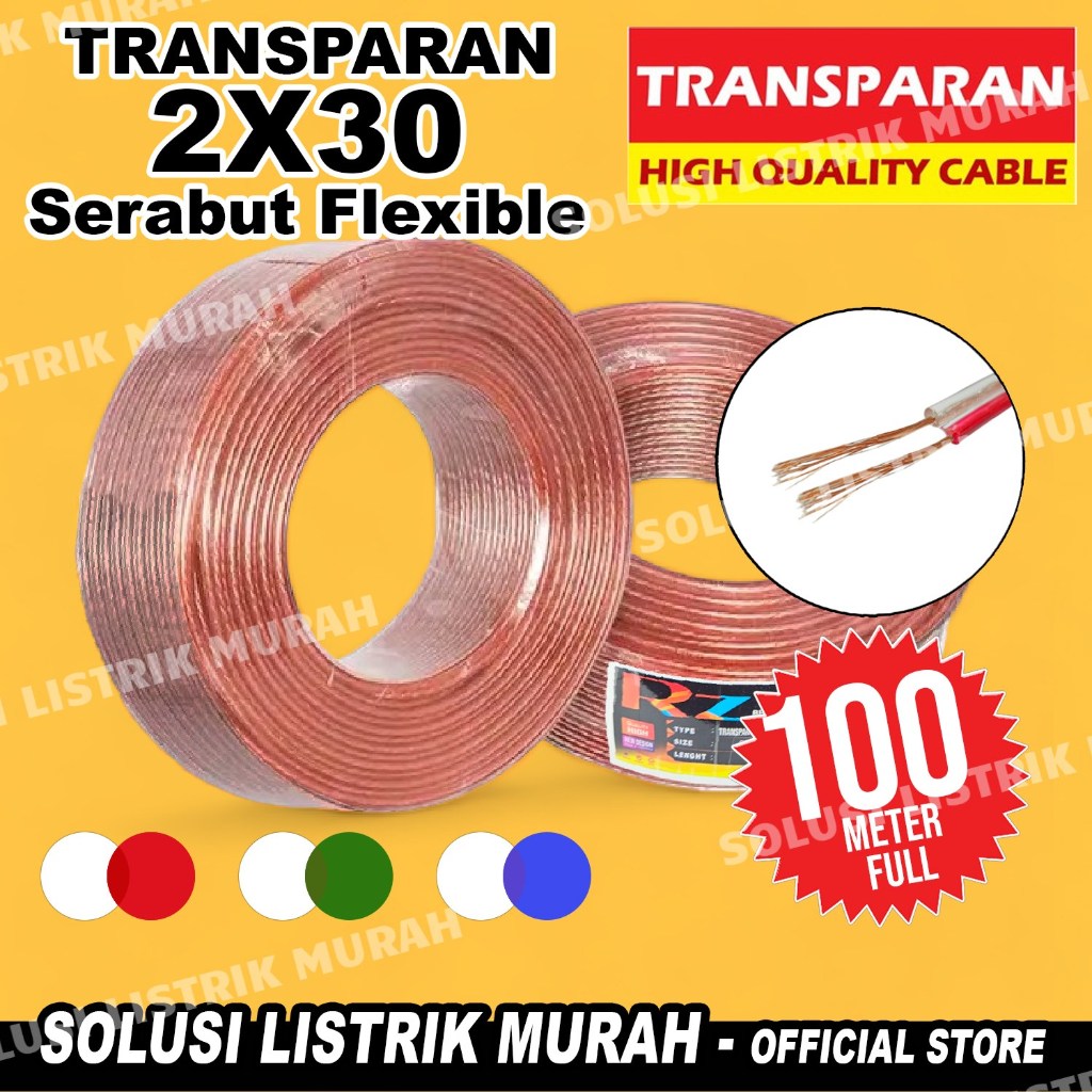 Jual Kabel Listrik Transparan Kabel Serabut 2x30 Roll 100 Meter FULL ...