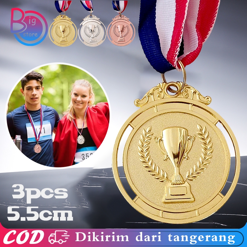 Jual Isi 3pcs Medali Emas Perak Perunggu Medali Kejuaraan Medali Logam ...