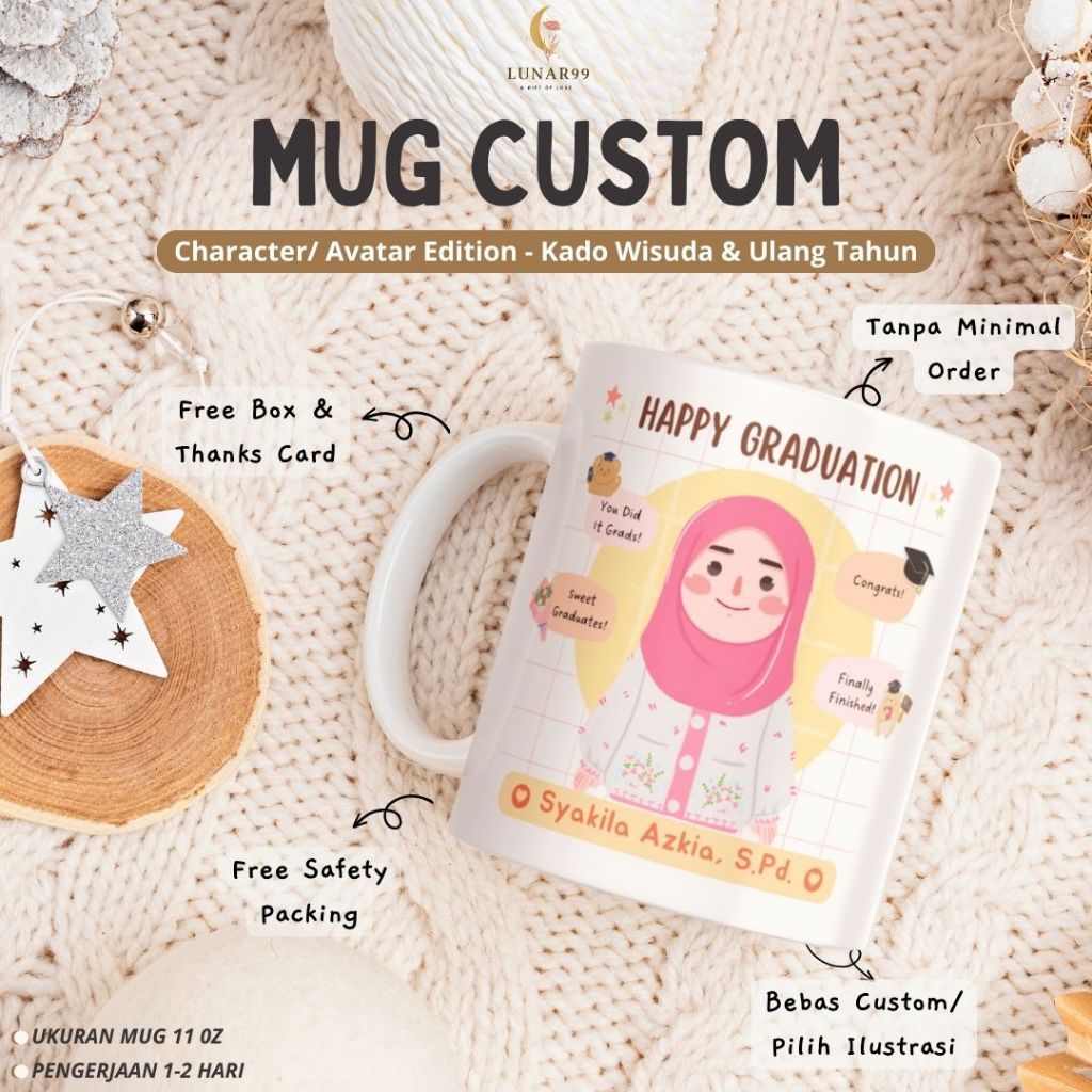 Jual MUG GIFT WISUDA/ ULTAH CUTE CHARACTER EDITION-MUG CUSTOM KADO ...