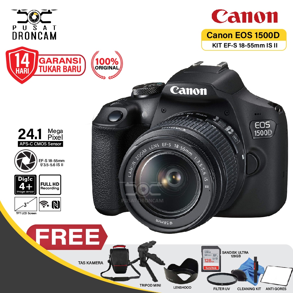 Jual CANON EOS 1500D KIT 18-55MM III / IS II PAKET BONUS - CAMERA DSLR ...